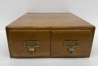 Vtg Antique Two (2) Drawer Oak Wood Library Card Catalog Index File ...