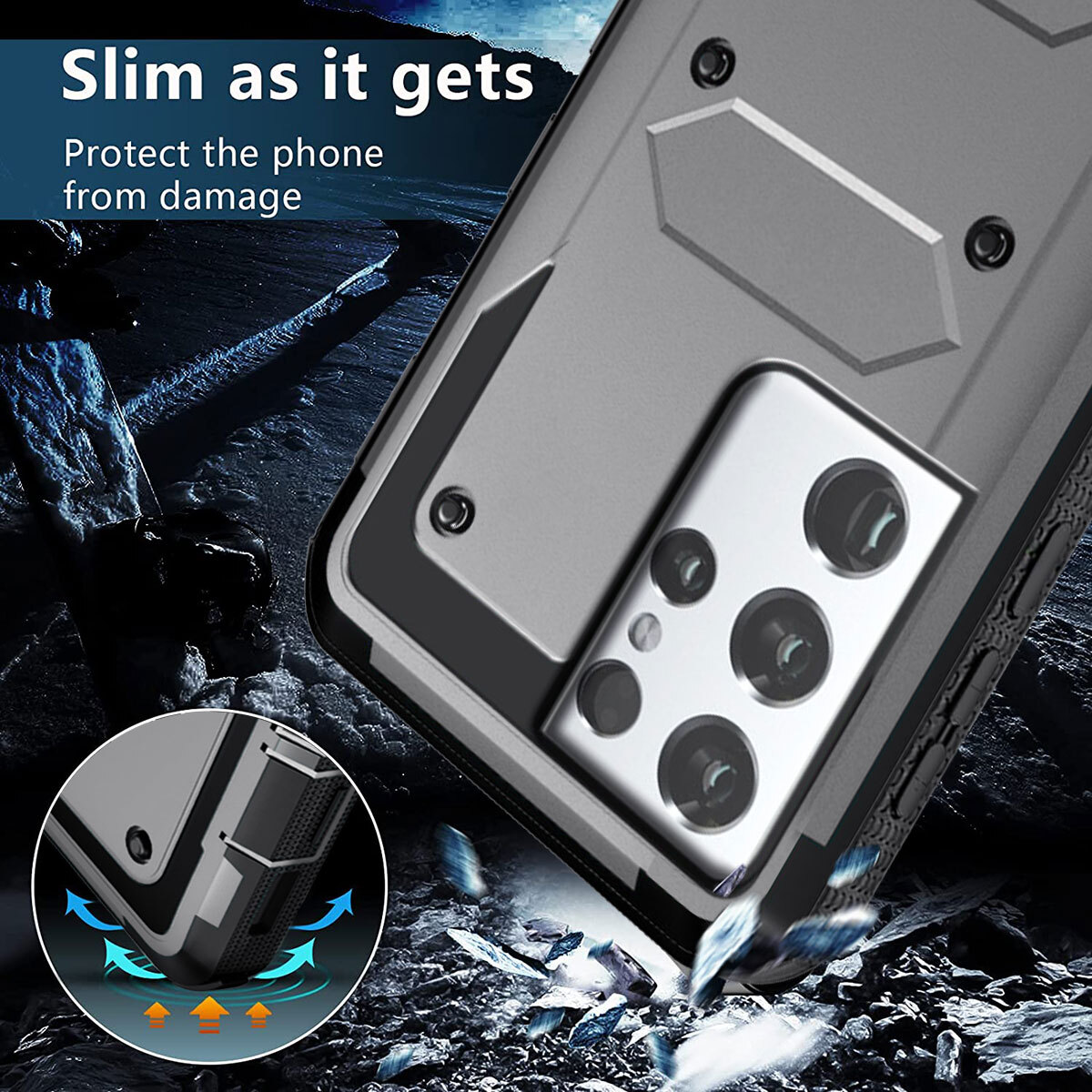 Hybrid Rugged Hard Protective Phone Case Cover + Tempered Glass Screen ...