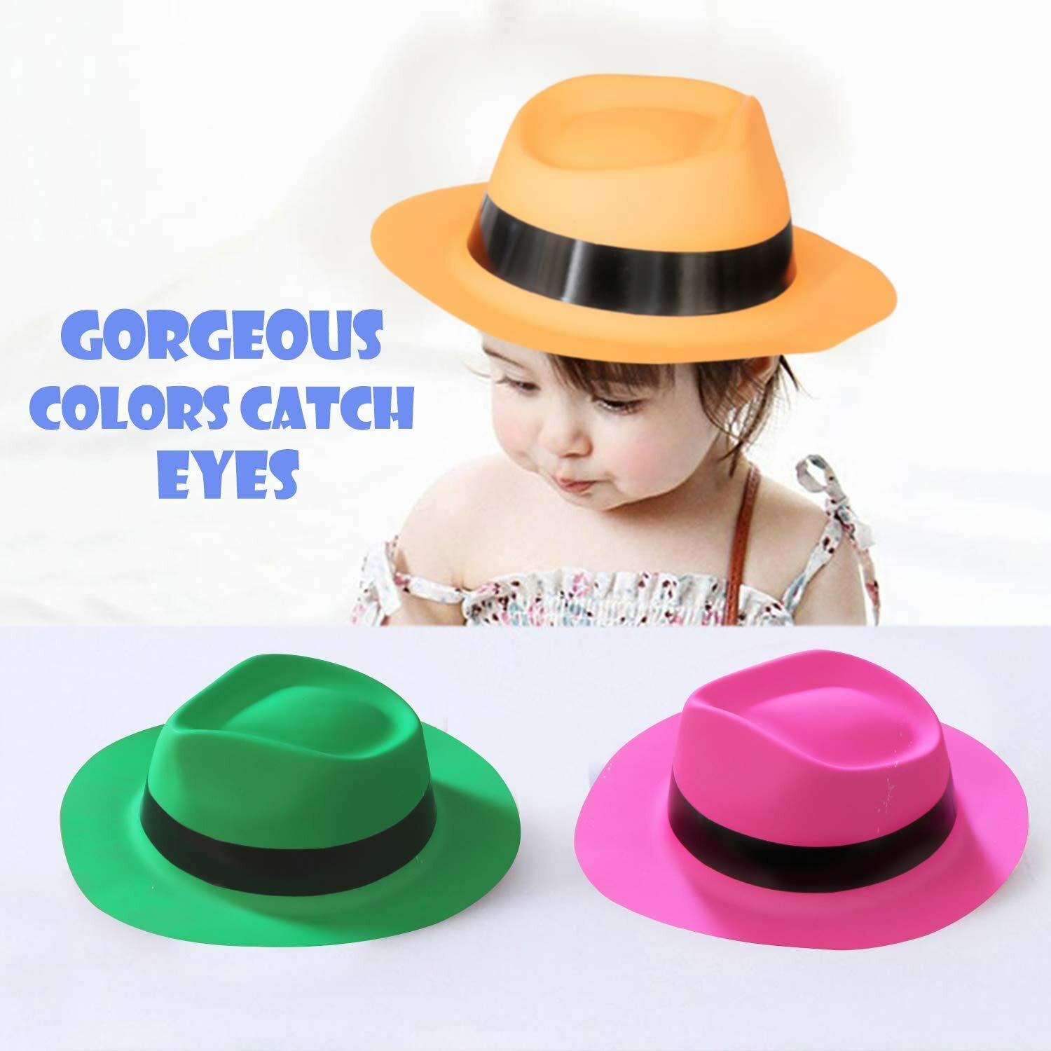 Neon Gangster Hats Plastic Party Hat – Neon Fedora Hat Assorted Colors ...