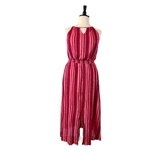 Universal Thread Target Maxi Dress Halter Neck Cotton Red Stripe Women ...