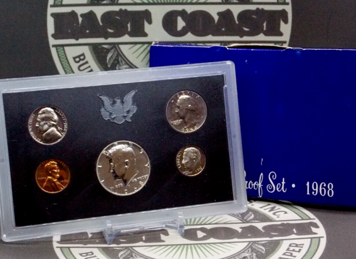 1968 "S" U.S. Mint PROOF (5 Coin) Set 40% SILVER Kennedy *Blue Box* ECC ...