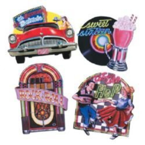 50's Jukebox Car Dancing & Record Cutouts 1950s Party Supplies ...
