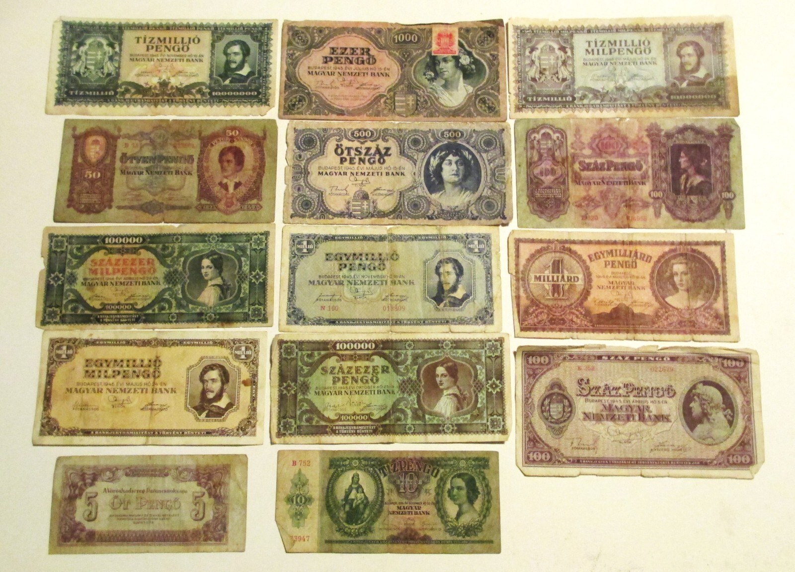 Lot of 12 Diff. HUNGARY PENGO notes from WWII Era 1930's - 1940's ...