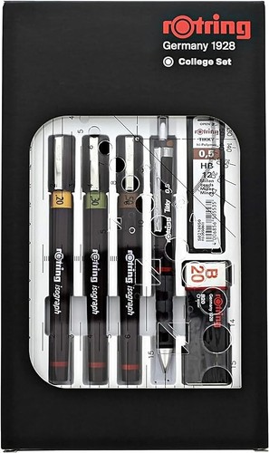 Official Rotring Isograph College Set 3 Pens with Line 0.2mm to 0.5mm F ...
