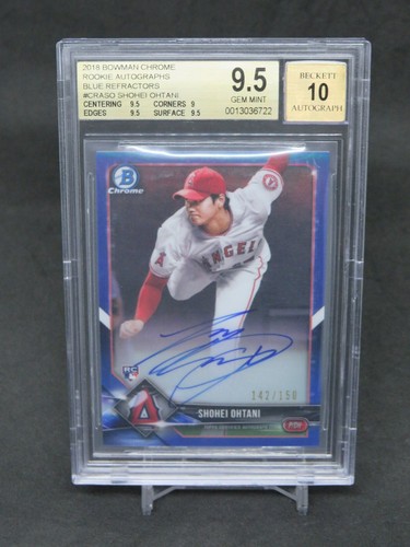 2018 BOWMAN CHROME SHOHEI OHTANI 1ST ROOKIE BLUE REFRACTOR AUTO /150 ...