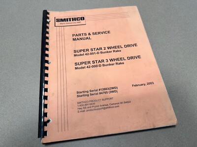 Smithco Super Star 2WD 3WD Parts Service Manual 42-001-D 42-000 Bunker ...