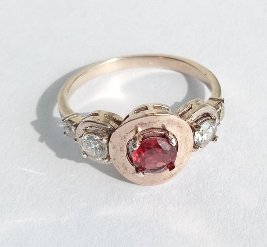 Vintage Ring Red stone Sterling Silver 875 Gold 375 test Women's ...