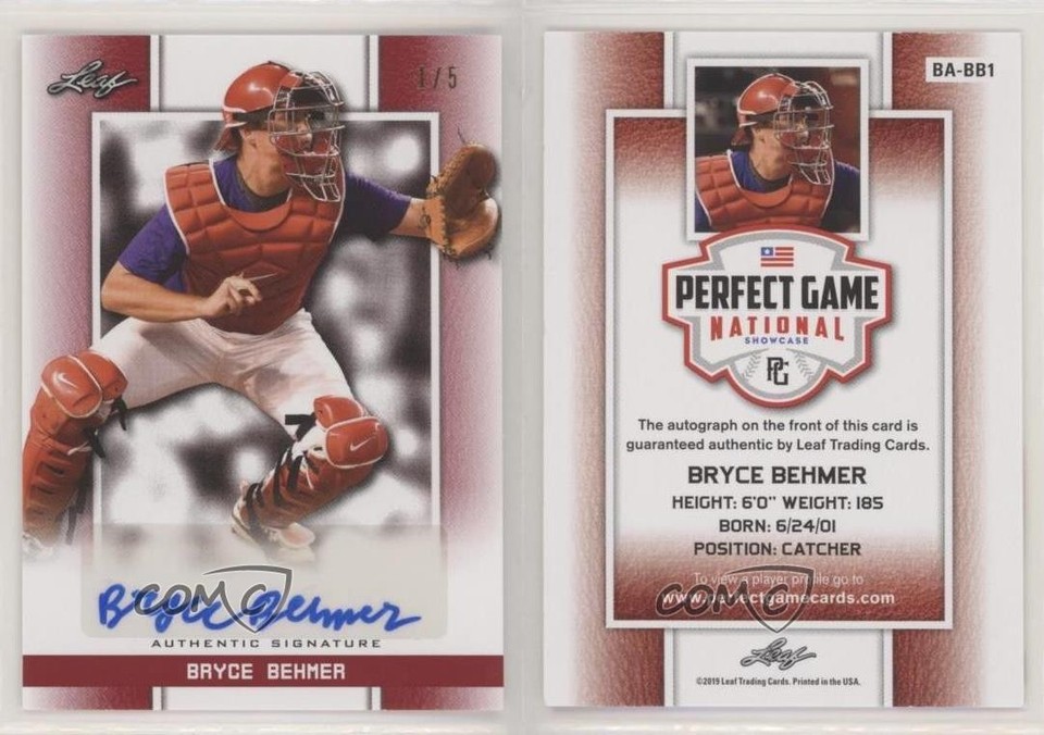 2019 Leaf Perfect Game National Showcase Red 1/5 Bryce Behmer #BA-BB1 ...