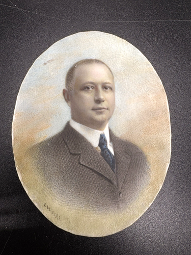 Antique miniature hand painted Oval portrait of a man in suit, signed L ...