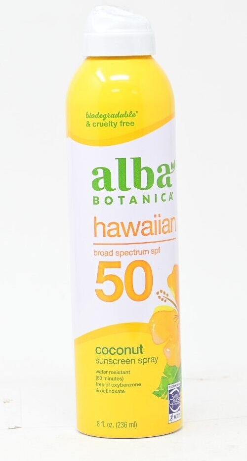 Alba Botanica Hawaiian Sunscreen Coconut Clear Spray, SPF 50, 8 Oz ...