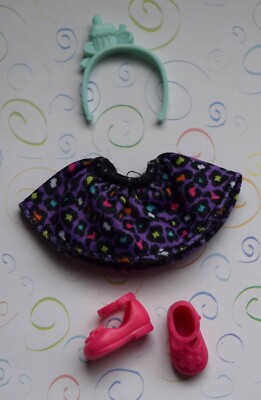 CHELSEA DOLL CLOTHES SHOES * PURPLE BLACK SKIRT, DARK PINK SHOES ...