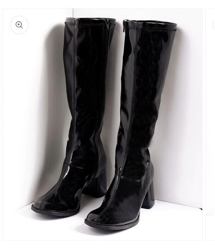 Unique Vintage Boots Women's Black Go Go Dancer Mod 70s Hippie Knee Hi ...