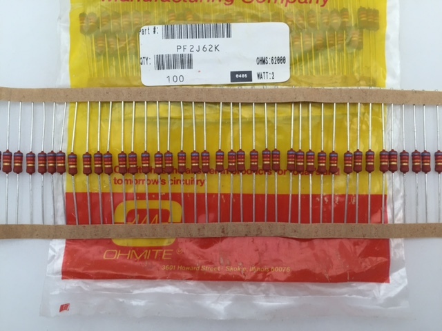 (10 pcs) PF2J62K Ohmite, 2 Watt 62K Ohm 5%, Metal Film Resistor (Axial ...
