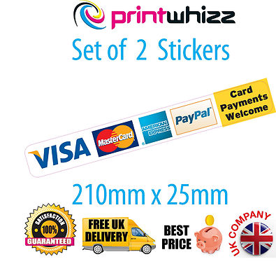 2x Paypal and Card Payments Visa Credit Card Sticker Printed Vinyl Shop ...