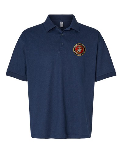 US Marine Corps Embroidered Navy Blue Polo Shirt USMC Licensed -All ...