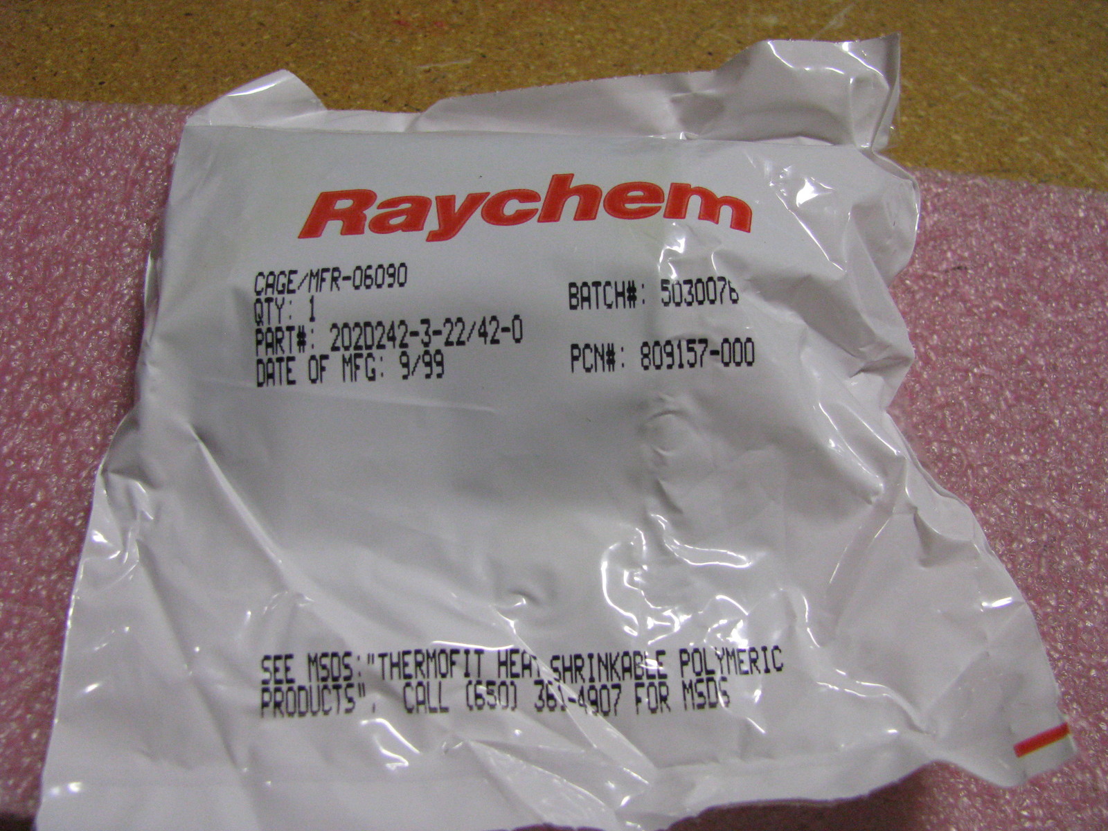 RAYCHEM INSULATION SLEEEVING # 202D242-3-22/42-0 NSN: 5970-01-230-7142 ...