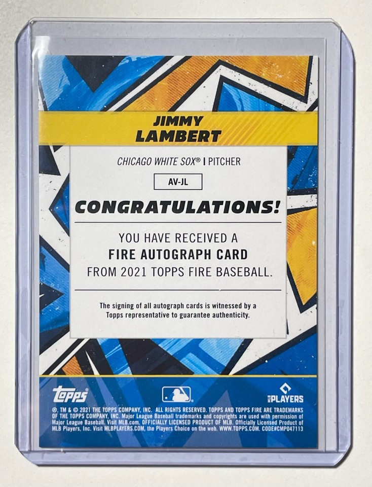 Jimmy Lambert 2021 Topps Fire Auto Rookie Autograph White Sox RC | eBay