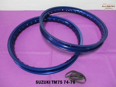 Fit SUZUKI TM75 1974-1976 ALUMINIUM BLUE FRONT & REAR WHEEL RIM SET ...