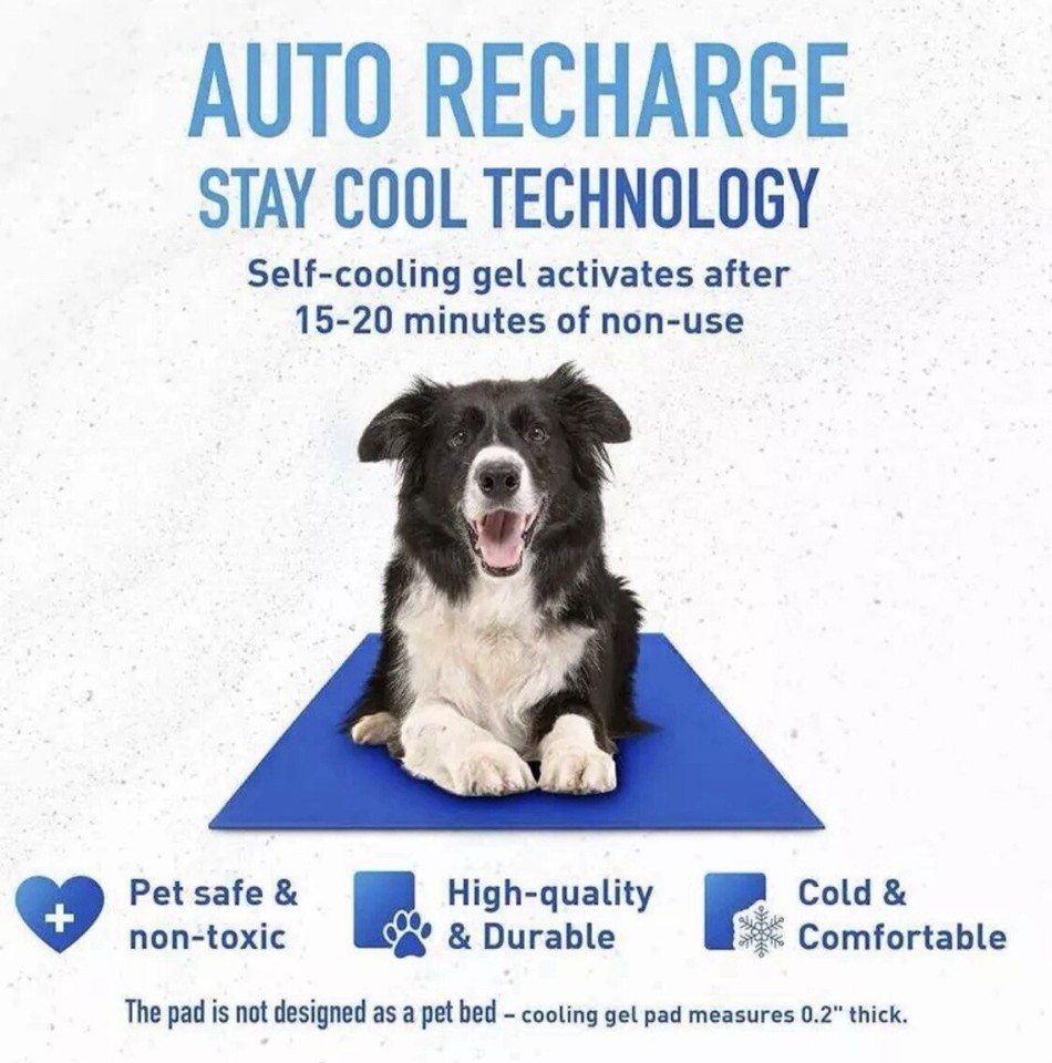 Large Dog Cooling Mat Pressure Activated Non-Toxic Pet Self Cooling Gel ...
