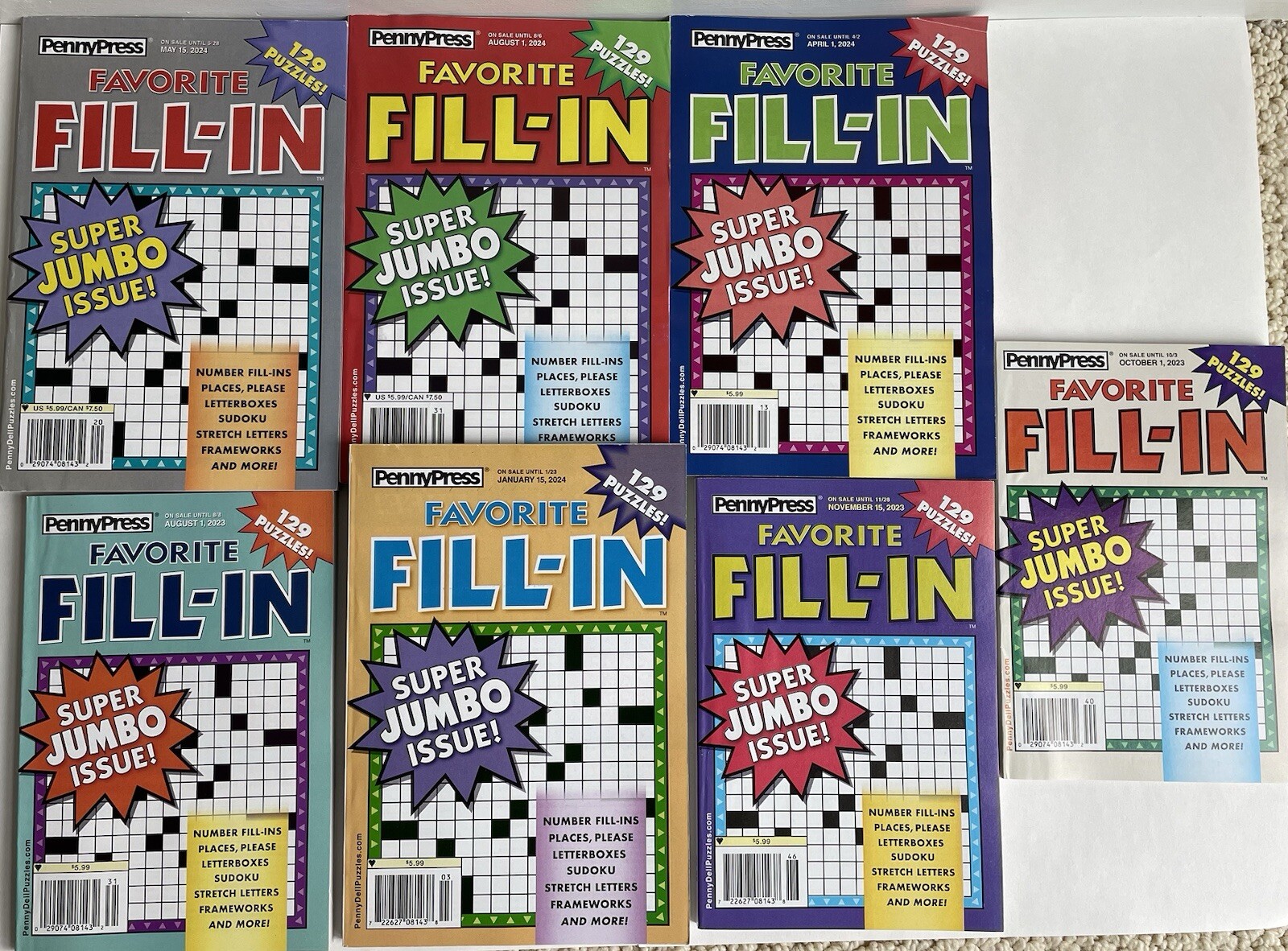 New Lot Of 7 Penny Press Dell Fill-Ins Favorite Puzzle Books Super ...