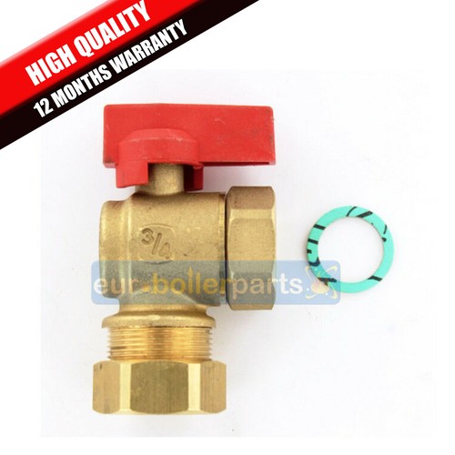 Universal Angled 90 Degree Isolation Valve 22mm x 3/4" For Boilers (RED ...