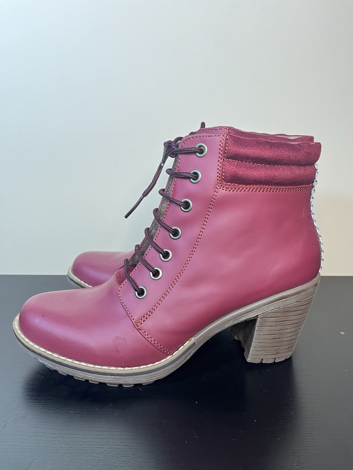 Women's Red Burgundy Lug Sole Bootie Shoes Size 8M | eBay