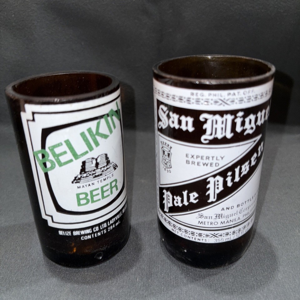 Set of 2 Upcycled Vintage Belkin + San Miguel Beer Glasses repurposed ...