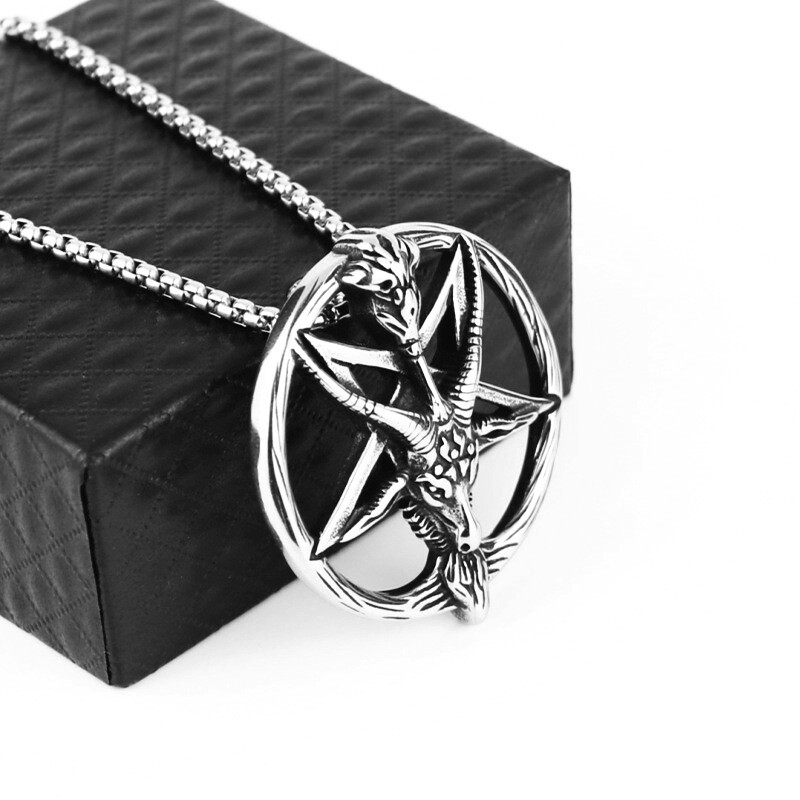 Men's Baphomet Satanic Goat Pendant Necklace Punk Gothic Jewelry Box ...