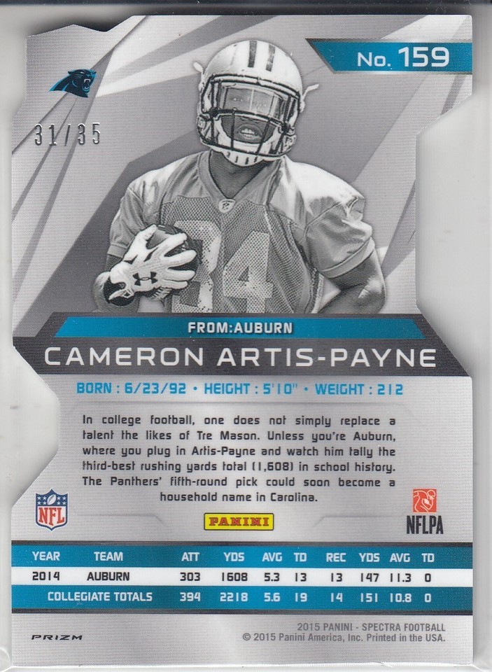 CAMERON ARTIS-PAYNE 2015 Panini Spectra Neon Blue Die Cut #159 RC 31/35 ...