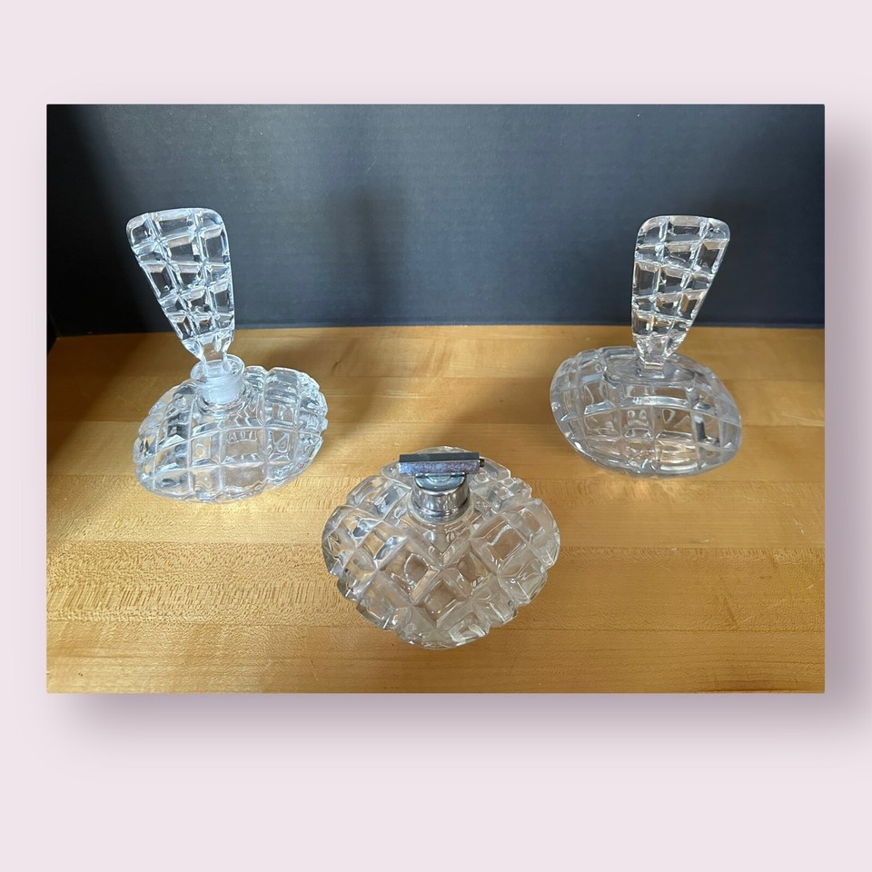 German Lead Crystal Perfume Bottle Decanter Trinket Lid Dish Vanity ...