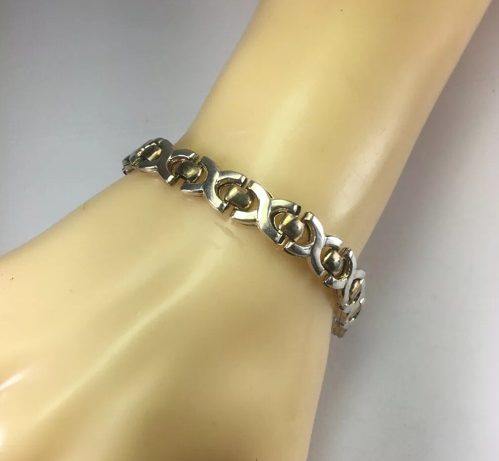 Vintage IBB Jewelry Sterling Silver X-O Link Bracelet 10mm Sz 6.75” B66 ...
