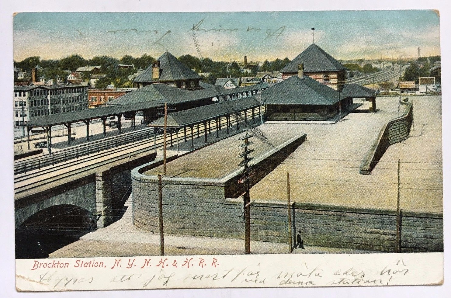 1906 MA Postcard Railroad Brockton Mass RR Train Station Depot NY NH ...