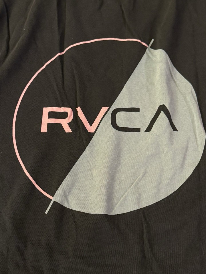 RVCA Long Sleeve T-Shirt Men Xl Black Logo Front Back Arm Red Stitch ...