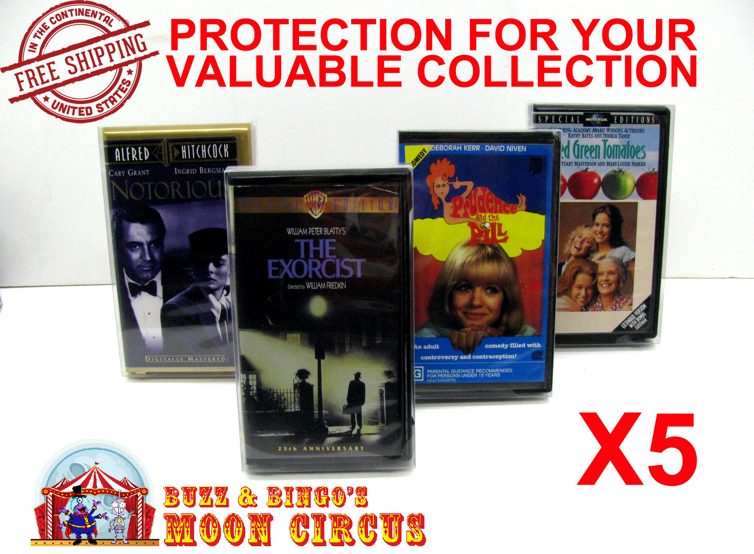 5x VHS MOVIE SMALL CLAMSHELL (SIZE B) CLEAR PLASTIC PROTECTIVE BOX ...