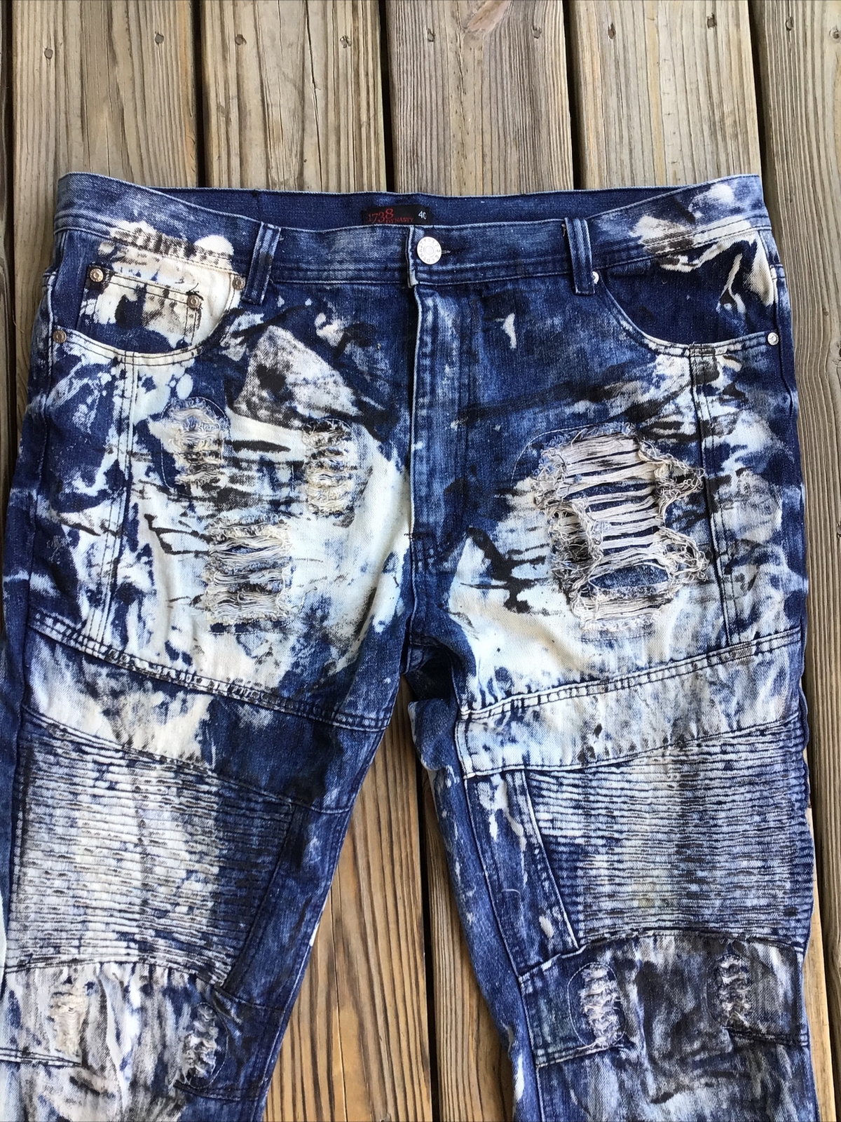 1738 Dynasty Mens 43x33 Distressed Bleach Paint Splat… - Gem