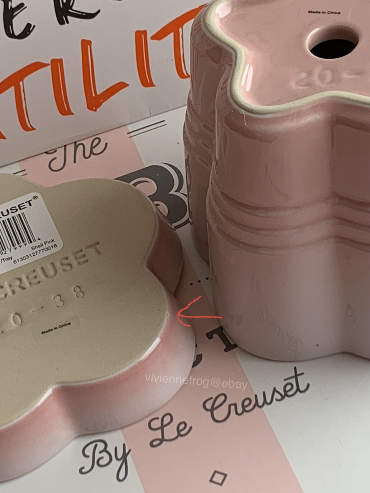 LE CREUSET SHELL PINK FLOWER SHAPE HERB PLANTER RARE LIMITED STONEWARE ...