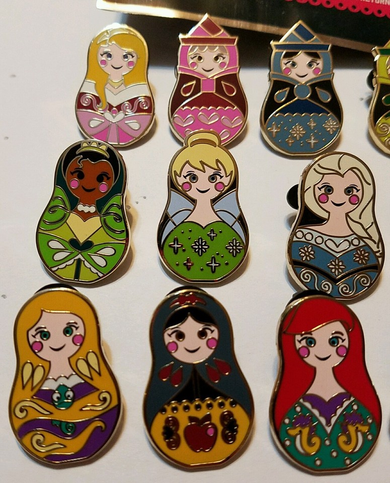 Disney Pins Princess Nesting Dolls Complete 16 Pin Set Ariel Belle Elsa ...