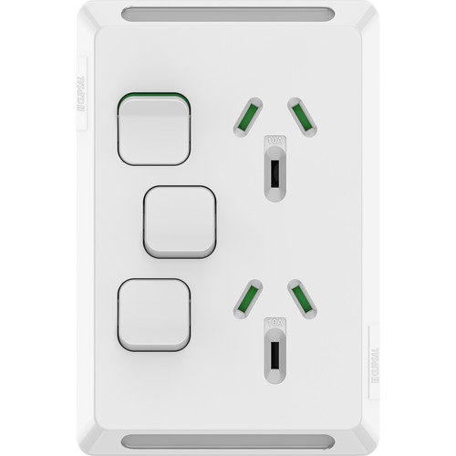 Clipsal Pro Double Vertical Powerpoint 10A + Extra Switch White ...