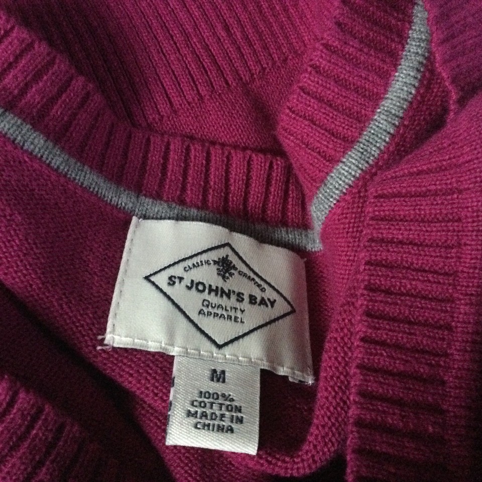 New St. John's Bay Sweater Size Medium V Neckline Long Sleeve Magenta ...