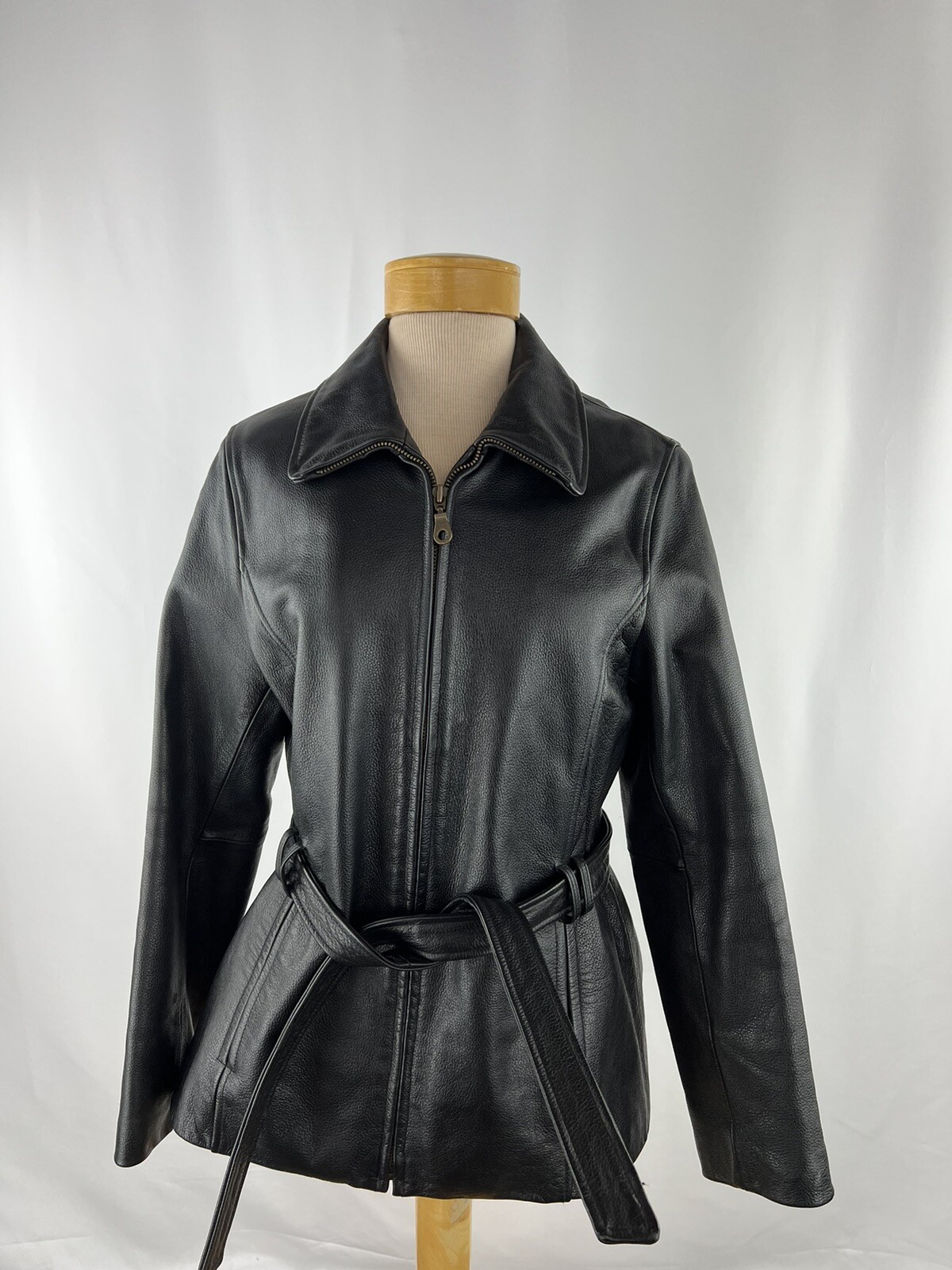 Wilda Genuine Black Leather Belted Jacket Men's Size … - Gem