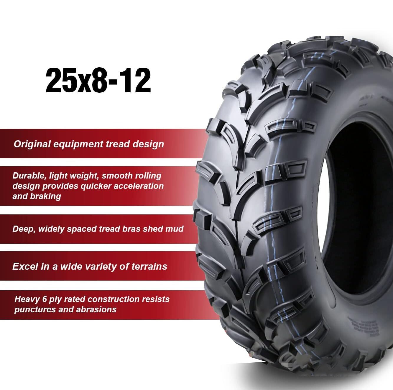 WANDA Front 25x8-12 Tyre Tire ATV 6 PR 25" 25x8x12 Mower Buggy Go kart ...