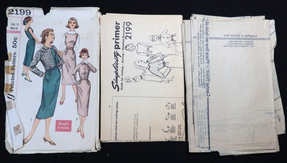 Vtg 1950s Simplicity 2199 Jumper Sun Slim Dress Jacket SEWING PATTERN ...