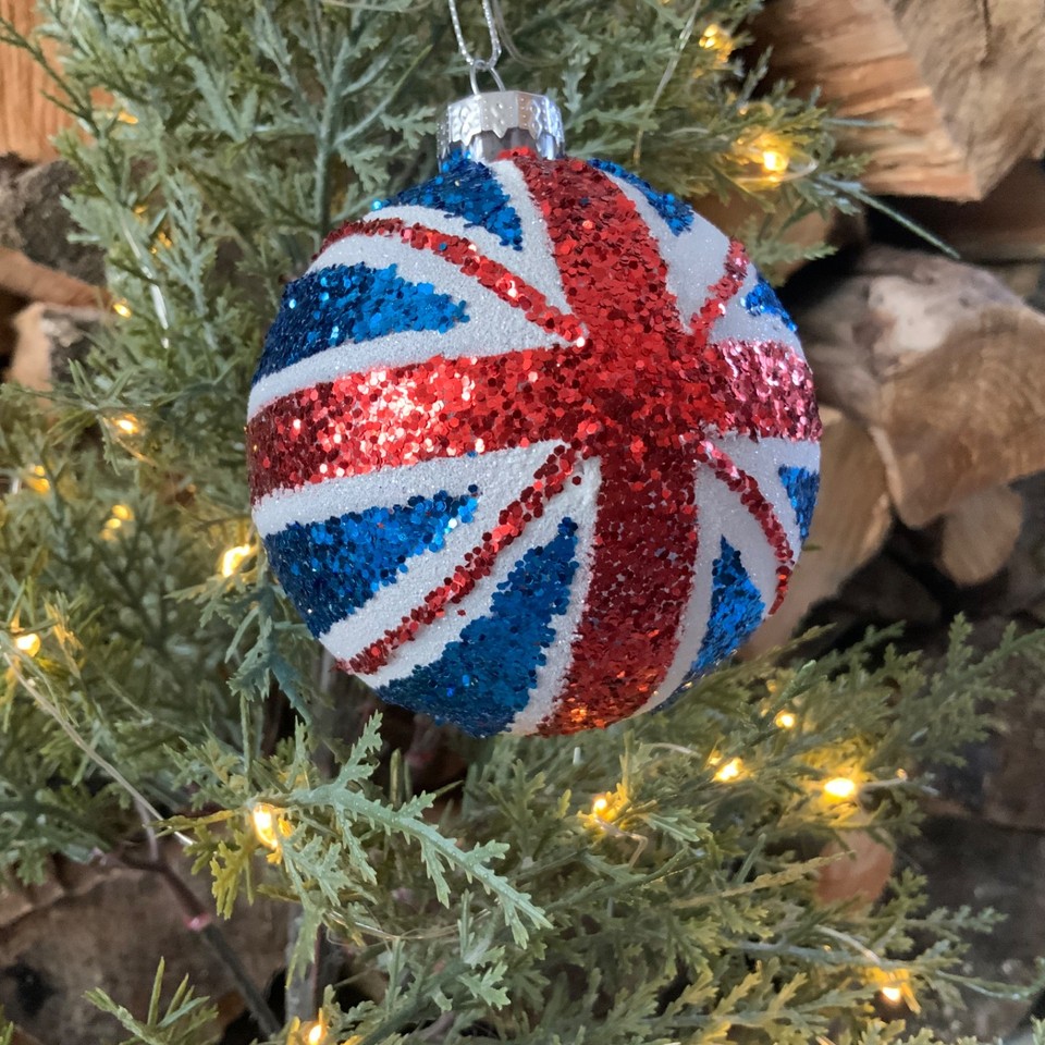 Union Jack Flag Bauble Christmas Tree Decoration UK Gisela Graham Glass ...