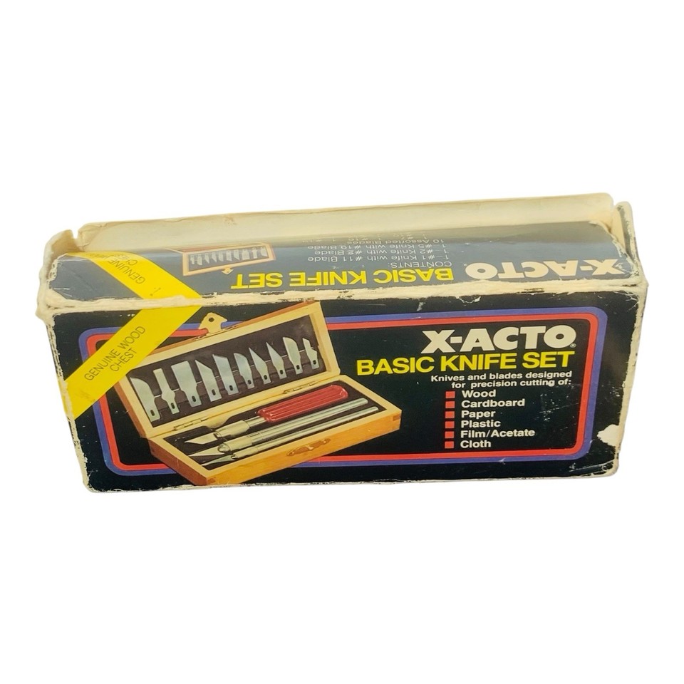 X-ACTO Basic Knife Set with Wood Box ~ 5082 ~ Vintage ~ 1980's ~ Made ...