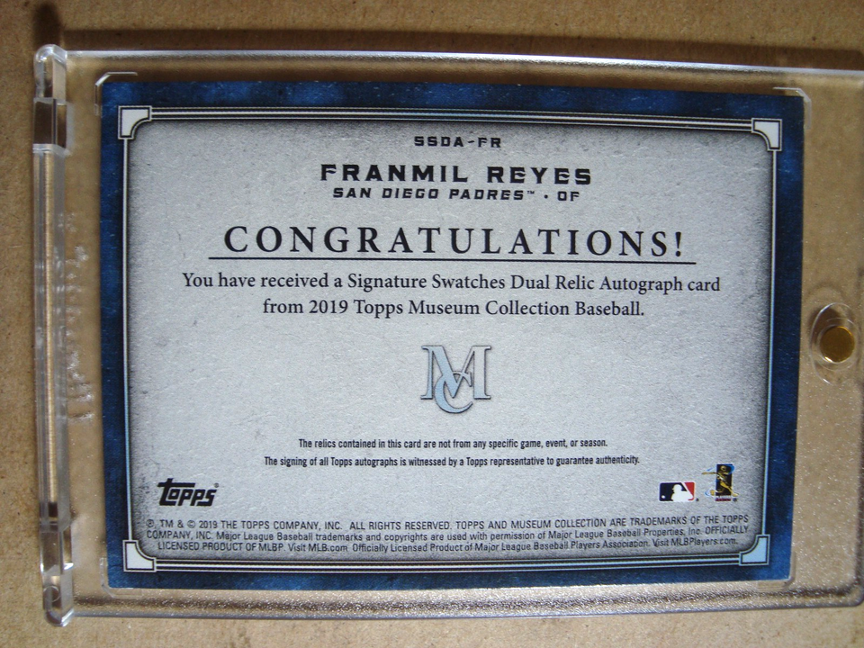 2019 Franmil Reyes Topps Museum Collection Autograph Dual Bat/Jersey ...