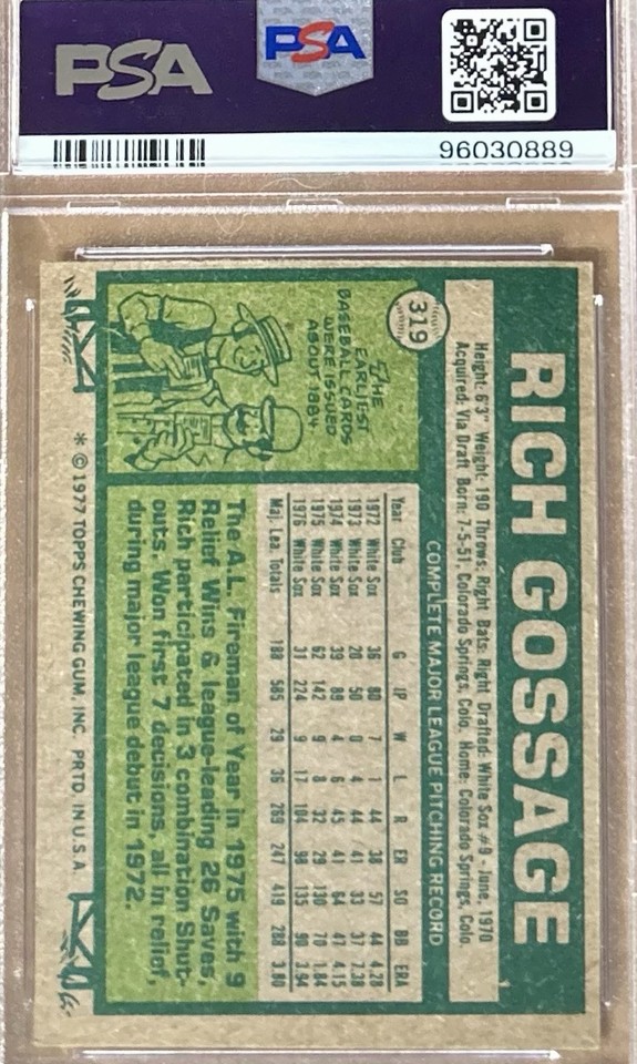 1977 Rich “Goose” Gossage Card - PSA 4 - Chicago White Sox- HOF - New ...