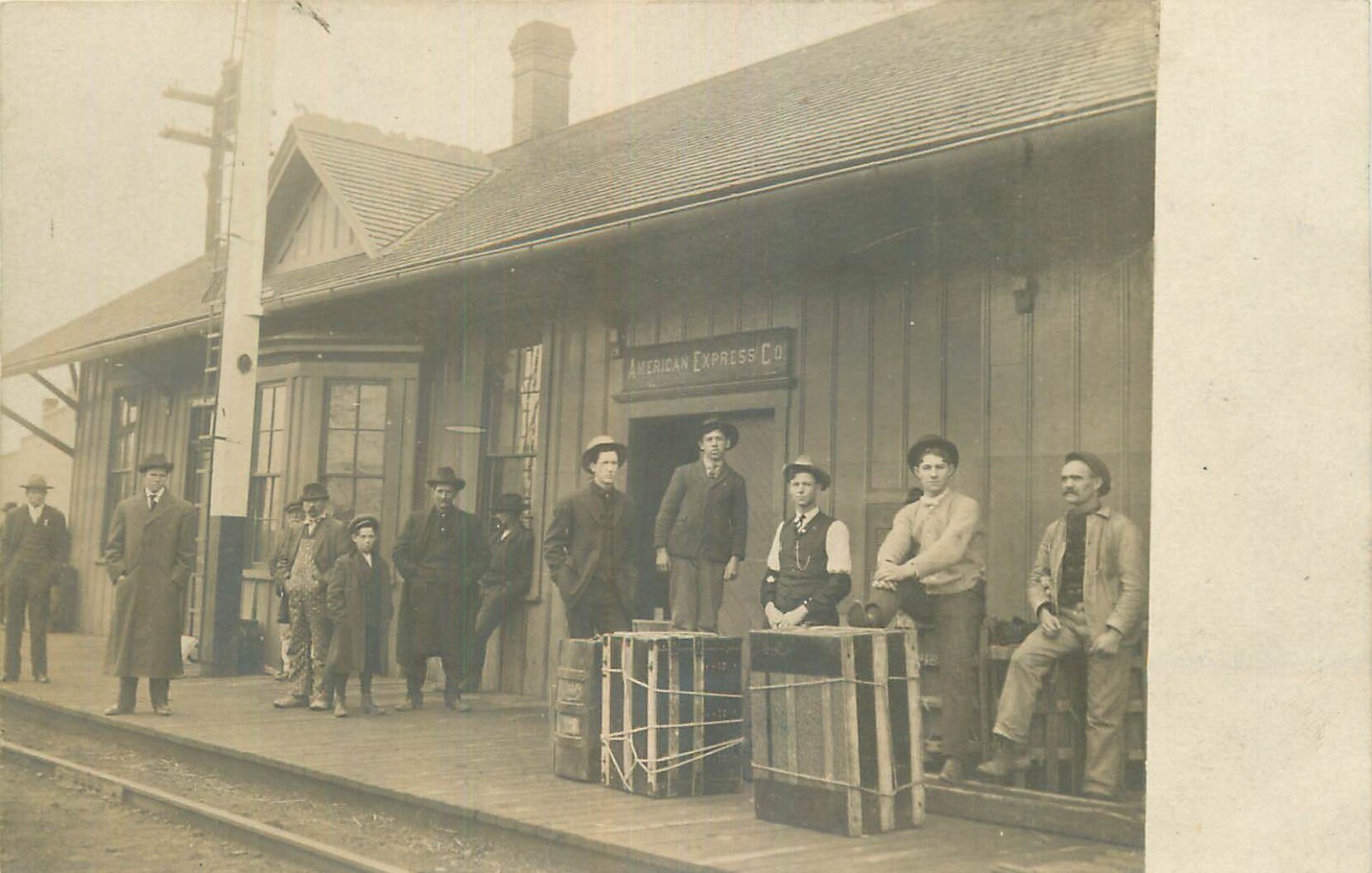 Real Photo Postcard Passengers Waiting a Small Town Railroad Depot - ca ...