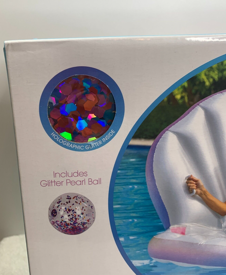 Pool Candy Giant Oyster Shell Lounge Pool Float & Glitter Pearl Beach ...