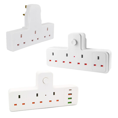 13A UK Plug Main Adaptor Extension Power Socket 3 Way Gang Switched ...
