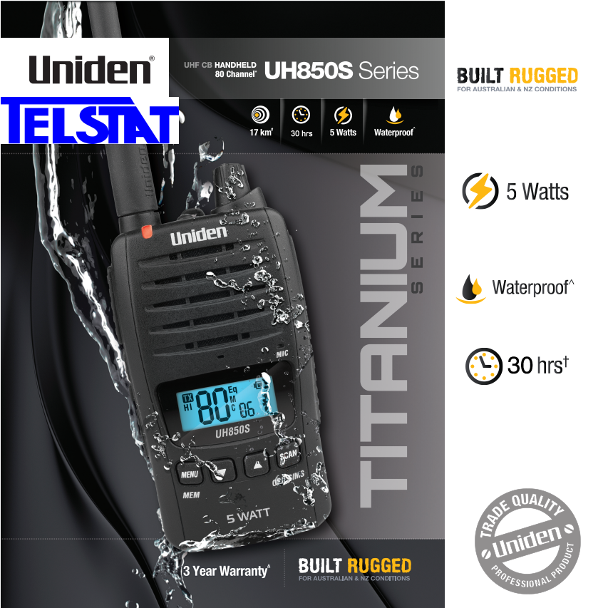 Uniden UH850S 5 Watt Handheld UHF Walkie Talkie Radio + 3dBi Magnetic ...